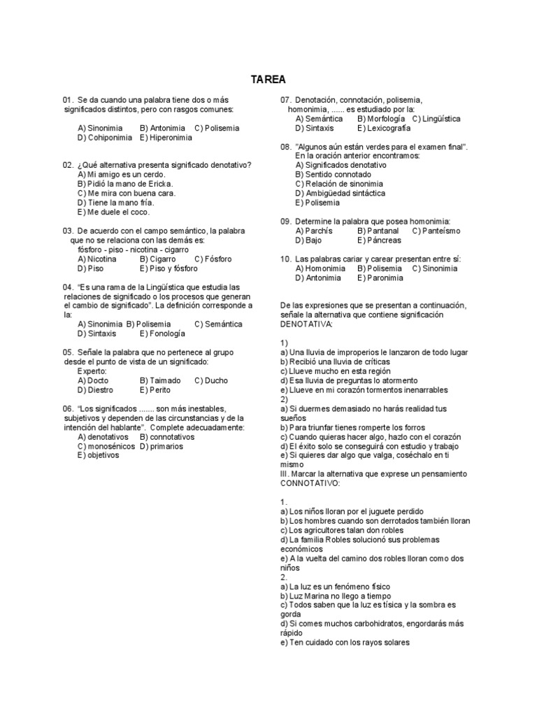 Tarea Relaciones Sem | PDF | Palabra | Ciencia cognitiva