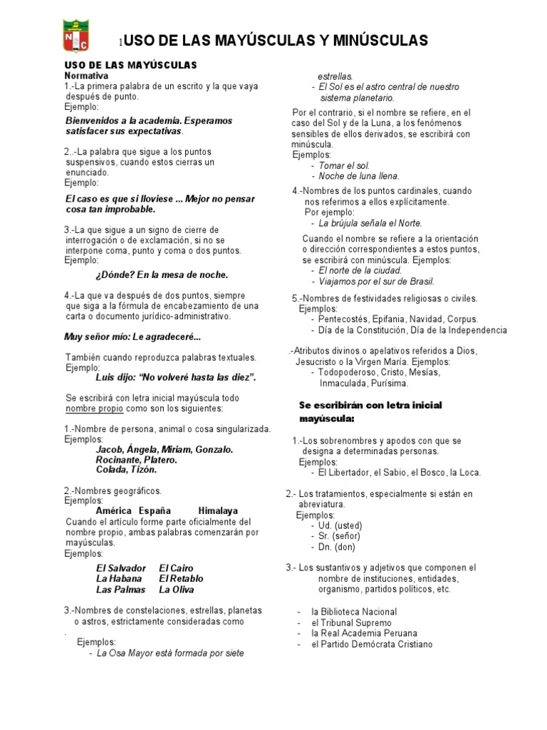 Uso de Las Mayúsculas y Minúsculas | PDF | Caso de carta | Perú