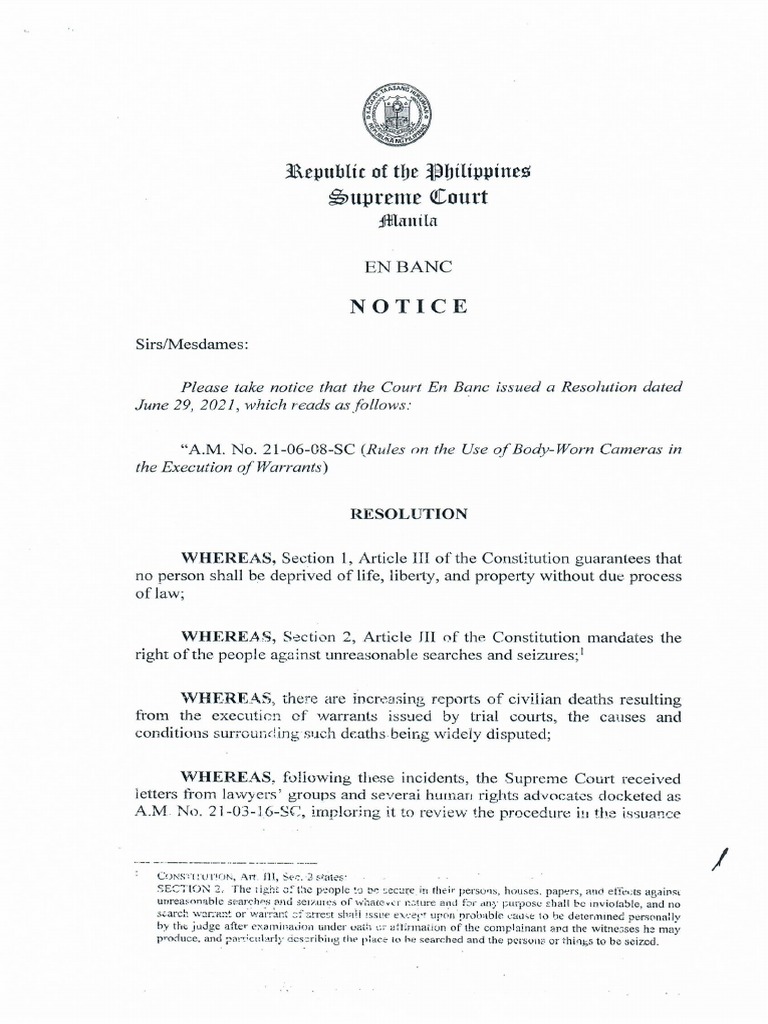 21-06-08-Sc2 Use of Body-Worn Cameras in The Execution of Warrants | PDF