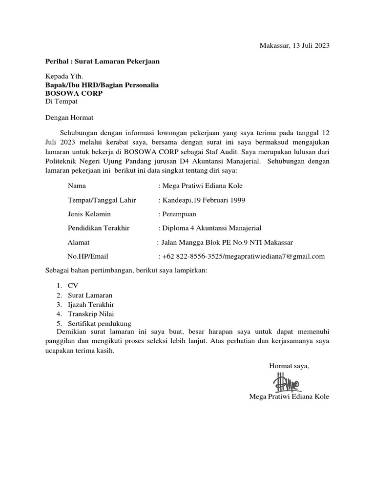 CV - Mega Pratiwi Ediana Kole.. | PDF