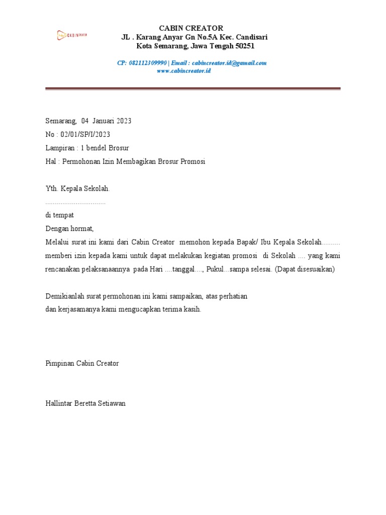 Surat Permohonan Izin membagikan brosur | PDF