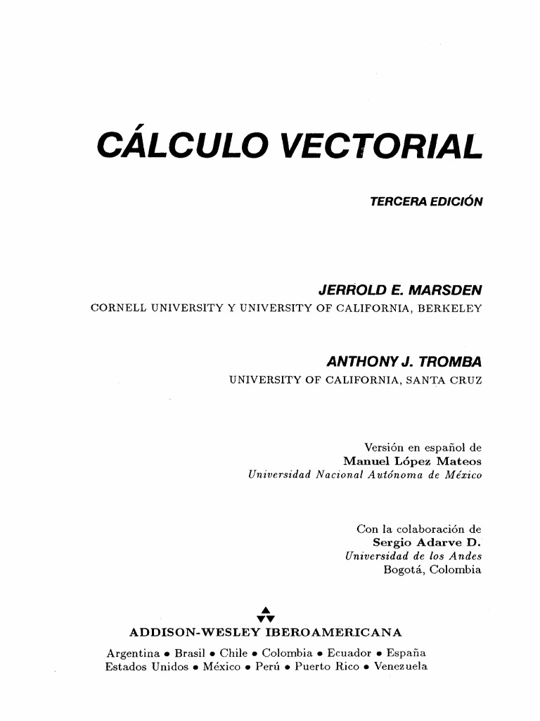 Calculo Vectorial 3° Edición, Marsden | PDF