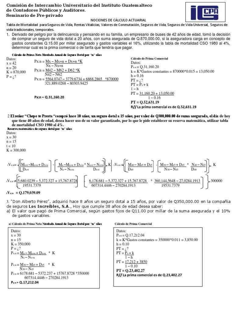 Tema - Calculo Actuarial Solucion Ejercicios | PDF | Sector privado | Gobierno corporativo