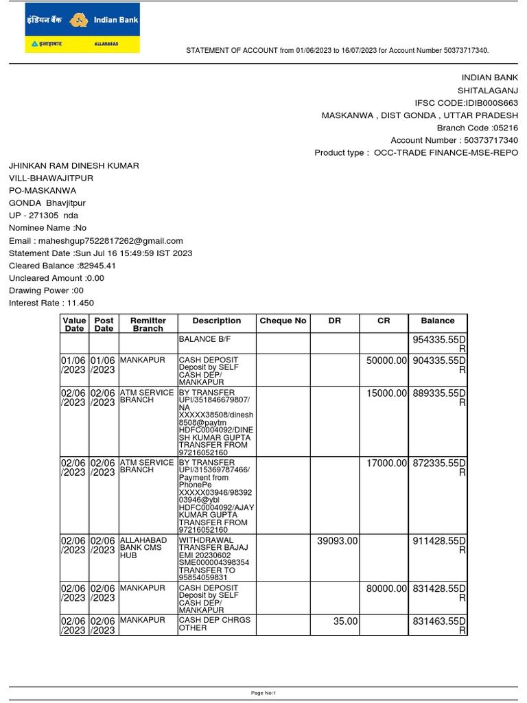 Account Statement Summary | PDF | Cheque | Automated Teller Machine