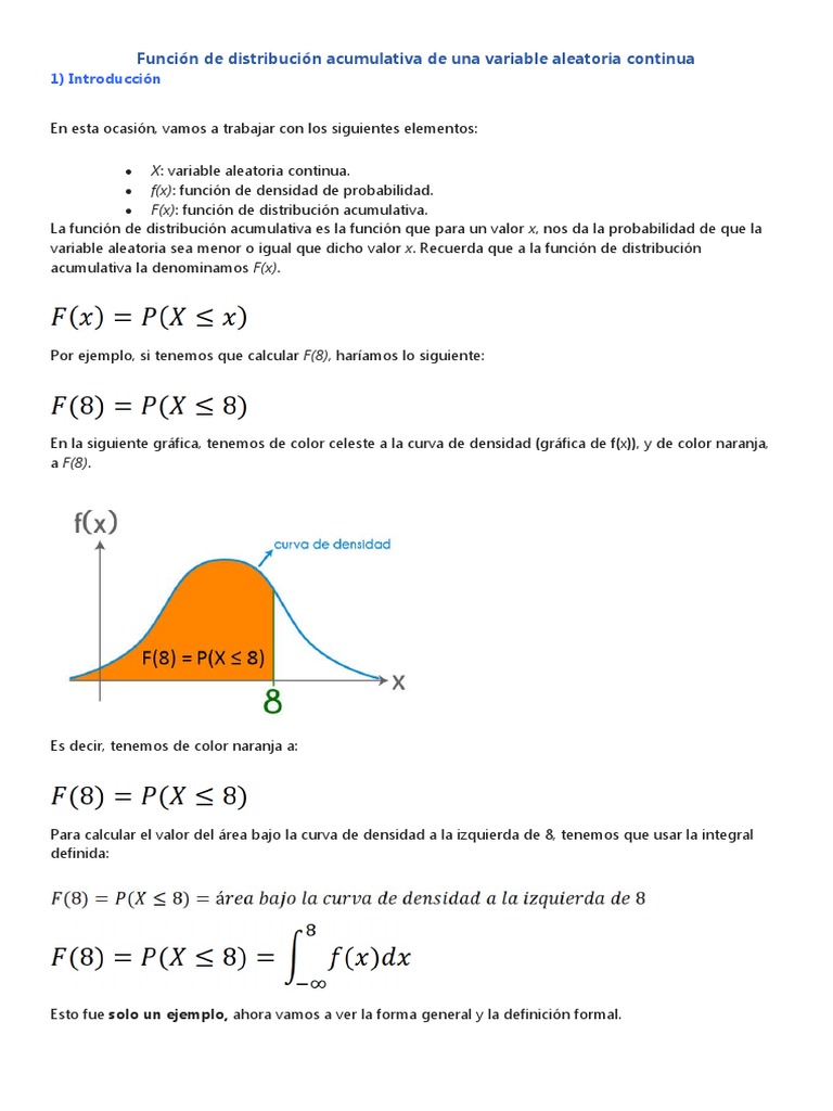 Función de Distribución Acumulativa de Una Variable Aleatoria Continua | PDF | Función de ...