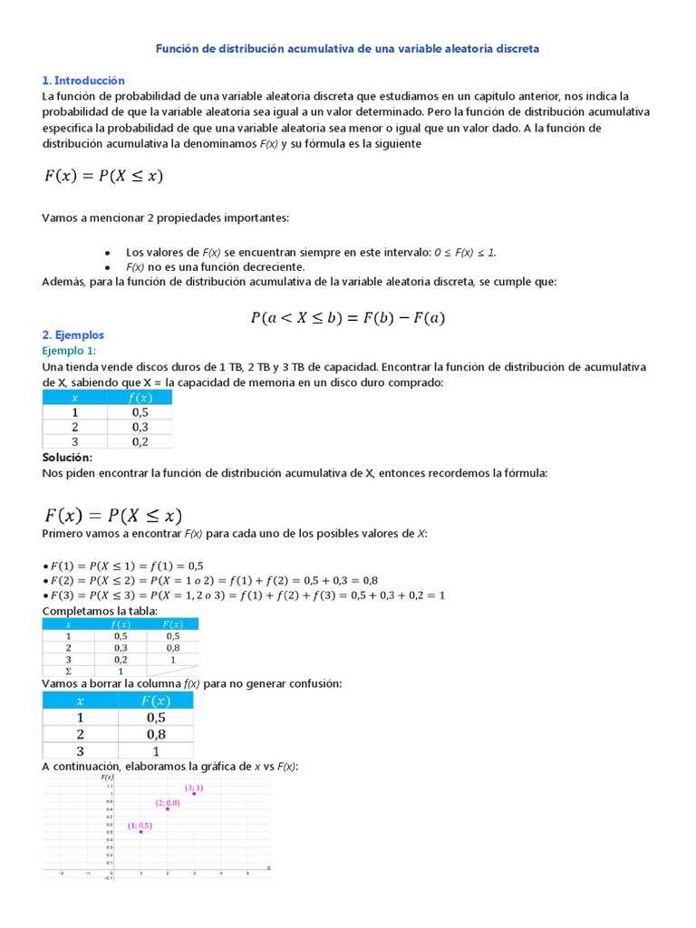 Función de Distribución Acumulativa de Una Variable Aleatoria Discreta | PDF | Distribución de ...
