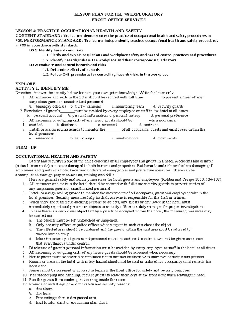Ma'am Navarro Lesson Plan For Tle 7 | Download Free PDF | Occupational ...