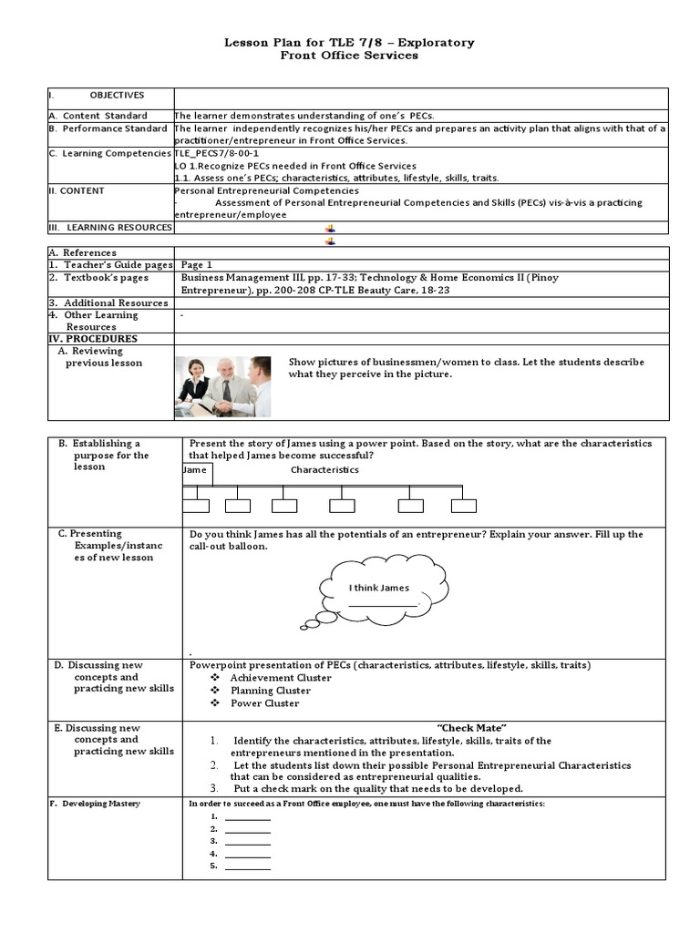 Lesson Plan For TLE 7 | PDF | Entrepreneurship | Lesson Plan