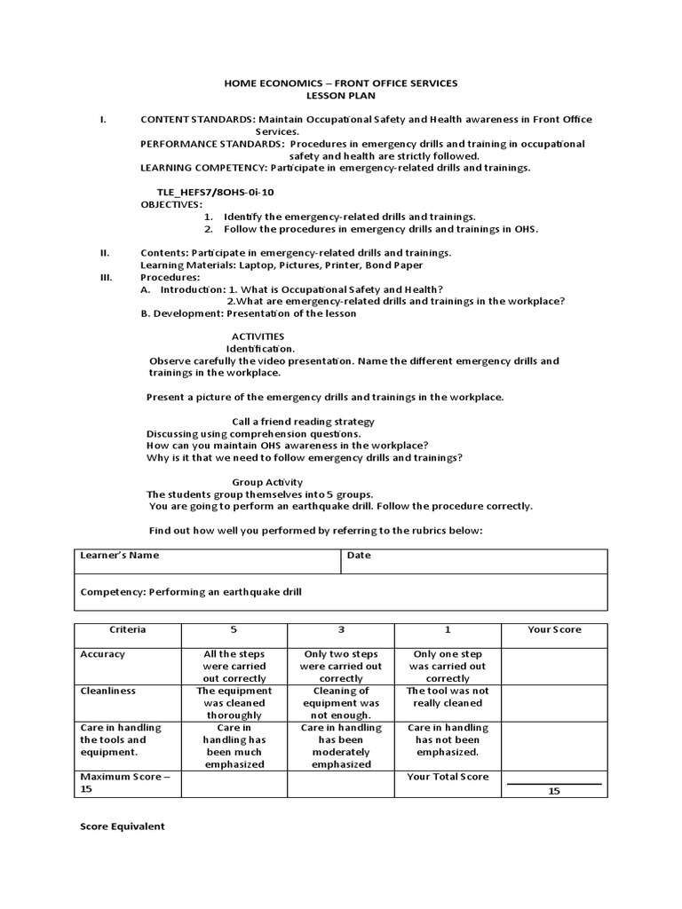FOS Lesson Plan | PDF | Occupational Safety And Health | Lesson Plan