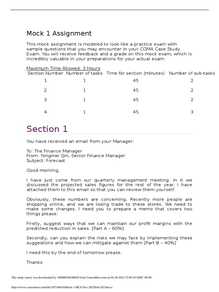 CGMA Case Study Mock Exam Guide | PDF | Business | Economies