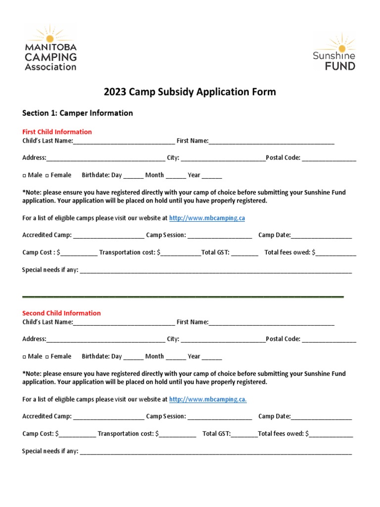 2023 Sunshine Fund Application | PDF | Payments | Cheque