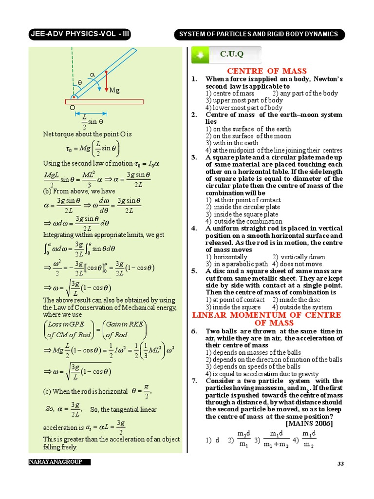System of Particles Narayana | PDF | Rotation Around A Fixed Axis | Torque