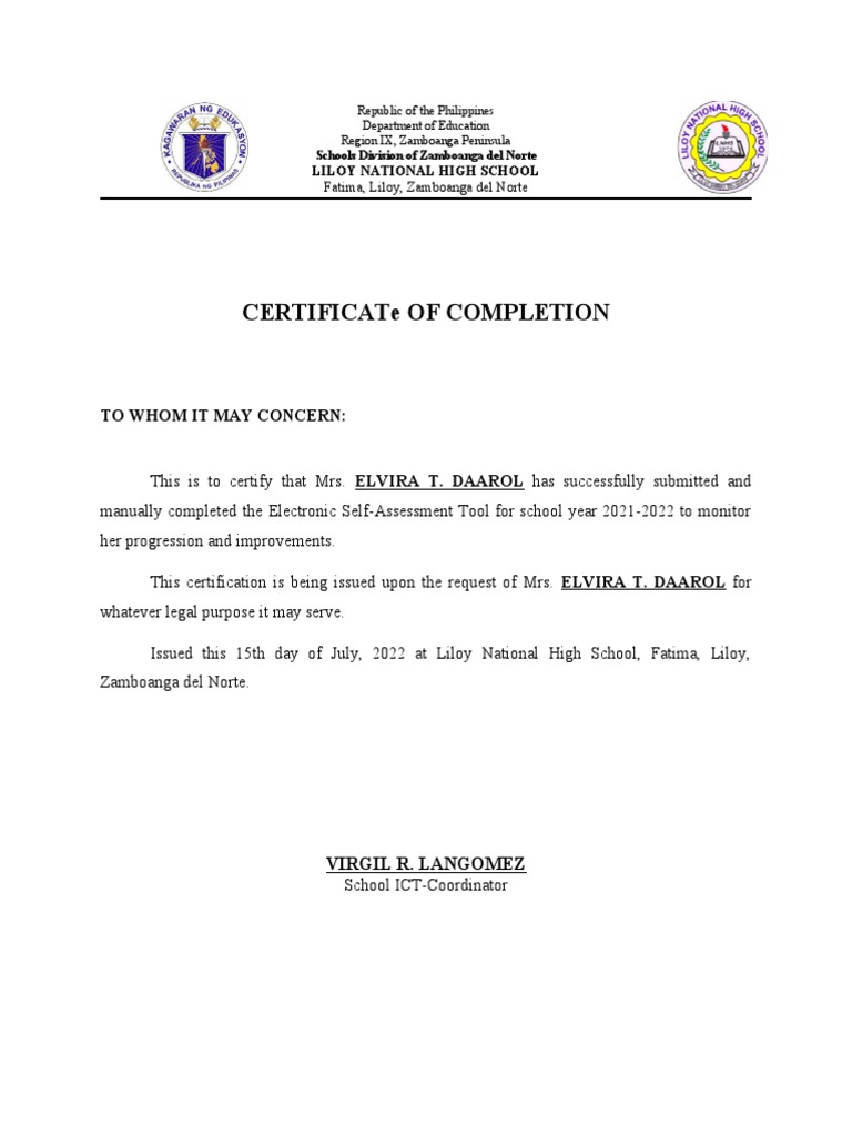 Ict Coordinator Esat Certification Template | PDF