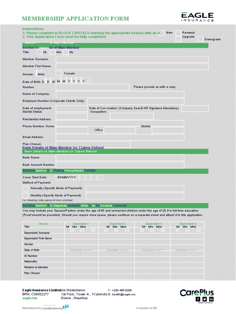 EI - CarePlus - Membership Application Form - DEC2020 | Download Free ...