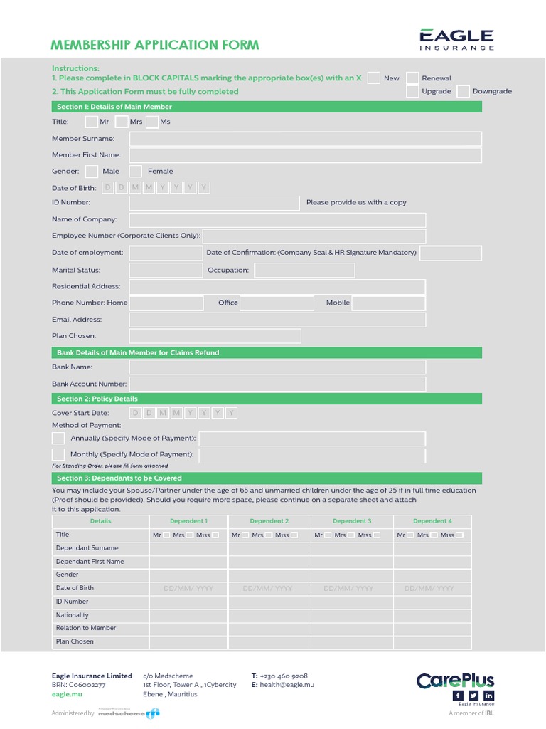 EI - CarePlus - Membership Application Form - DEC2020 | PDF | Mobile ...
