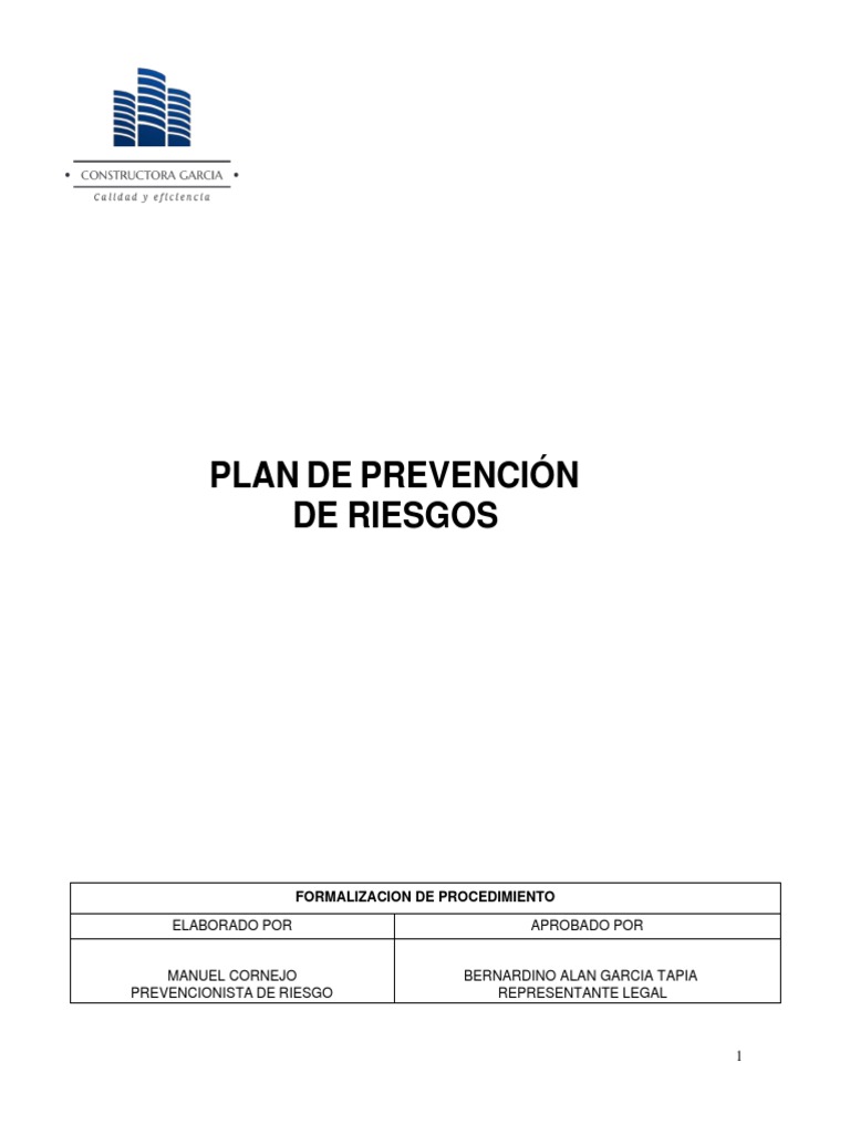 Plan de Prevención de Riesgos CONSTRUCTORA GARCIA | PDF | Seguridad y salud ocupacional ...