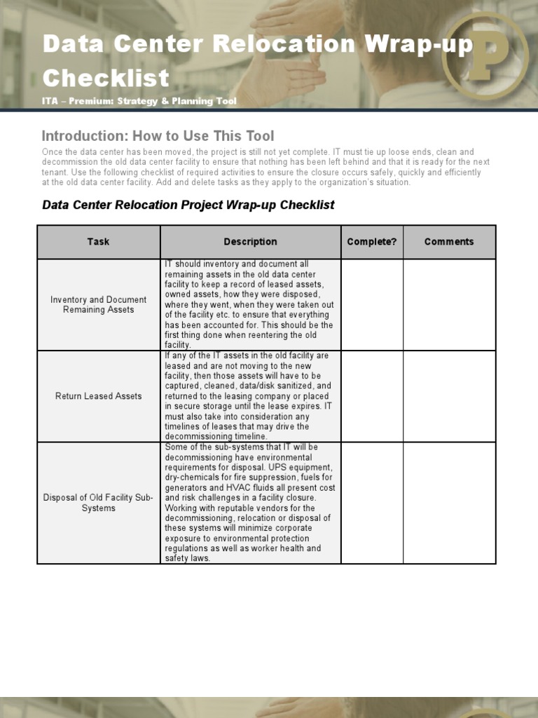 Data Center Relocation Project Wrap-Up Checklist | PDF | Data Center ...