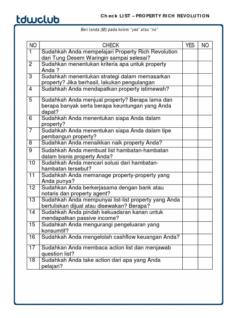 Check List - Property Rich Revolution | PDF
