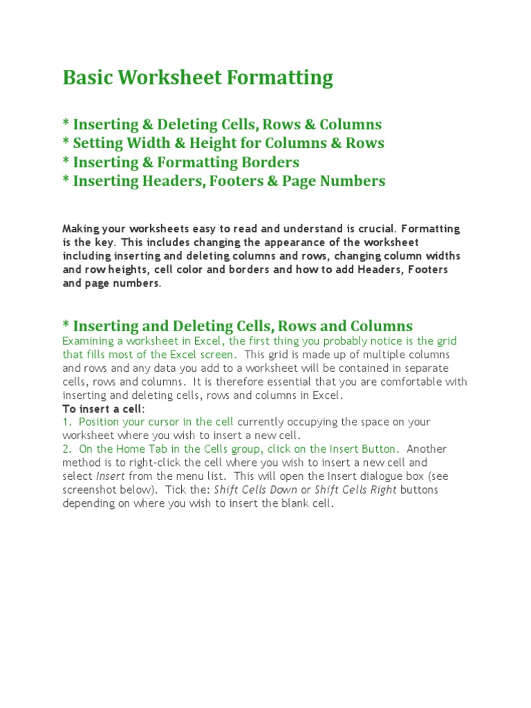 Basic Worksheet Formatting | PDF | Microsoft Excel | Screenshot