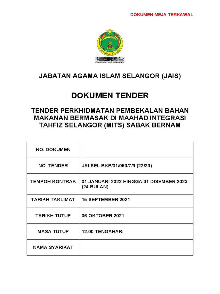Dokumen Tender BMB MITS Sabak Bernam | PDF
