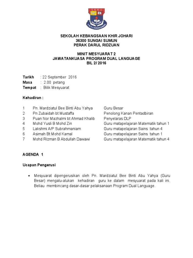 Minit Mesyurat Dlp 2 | PDF