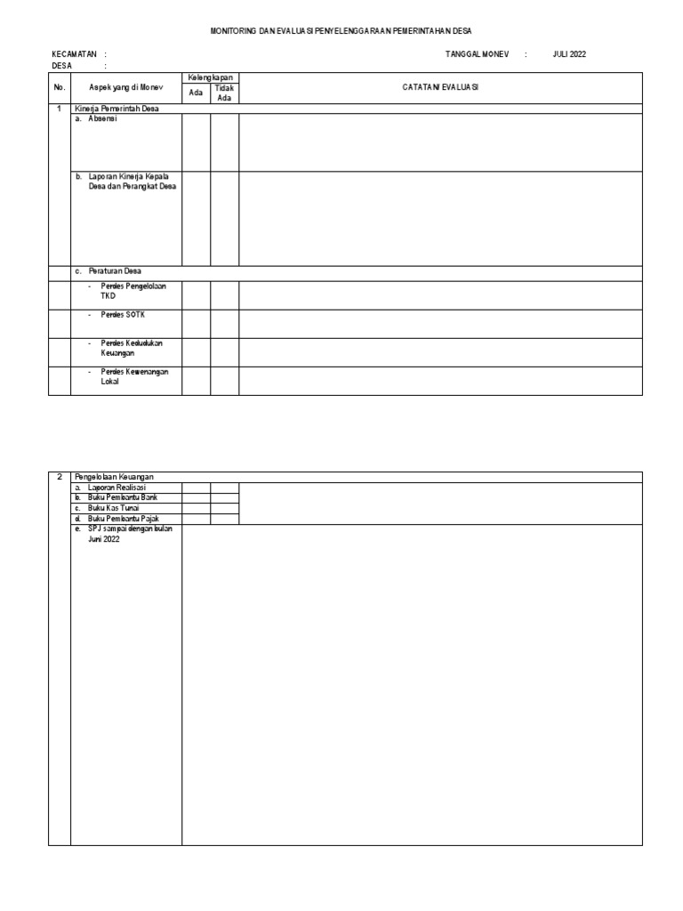 Monitoring Dan Evaluasi Penyelenggaraan Pemerintahan Desa | PDF