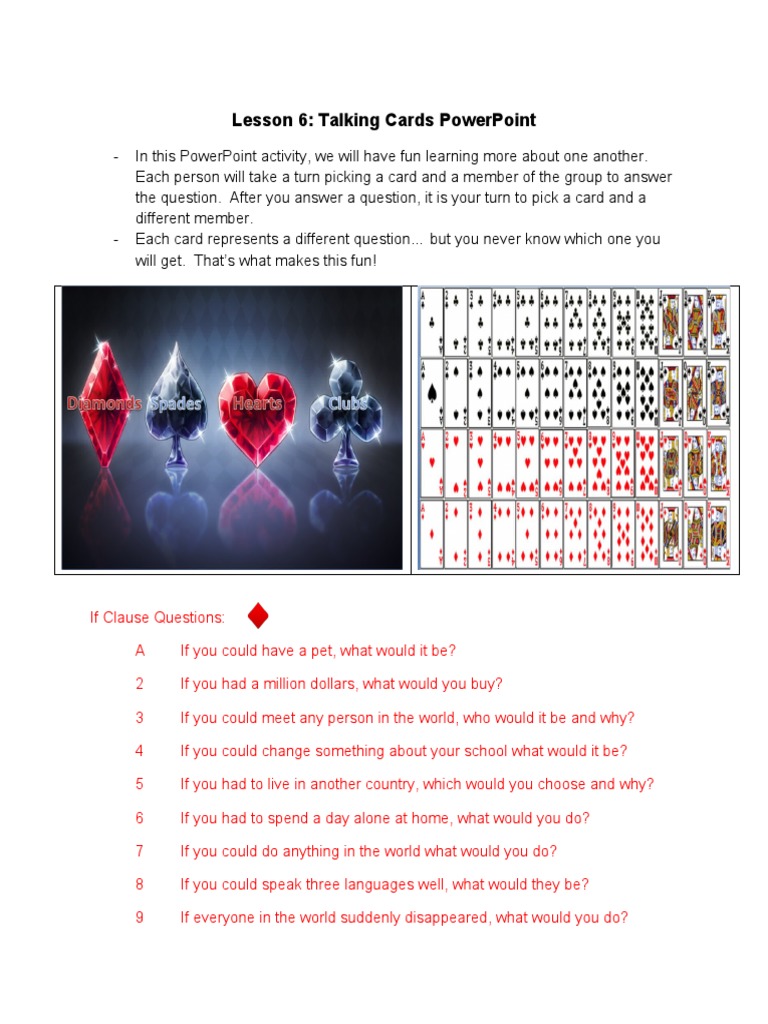 Talking Cards Lesson Discussion Questions | PDF | Sports & Recreation ...