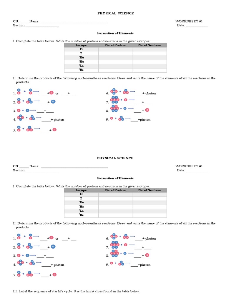 PS Worksheet 1 - Nucleosynthesis | PDF | Stars | Neutron