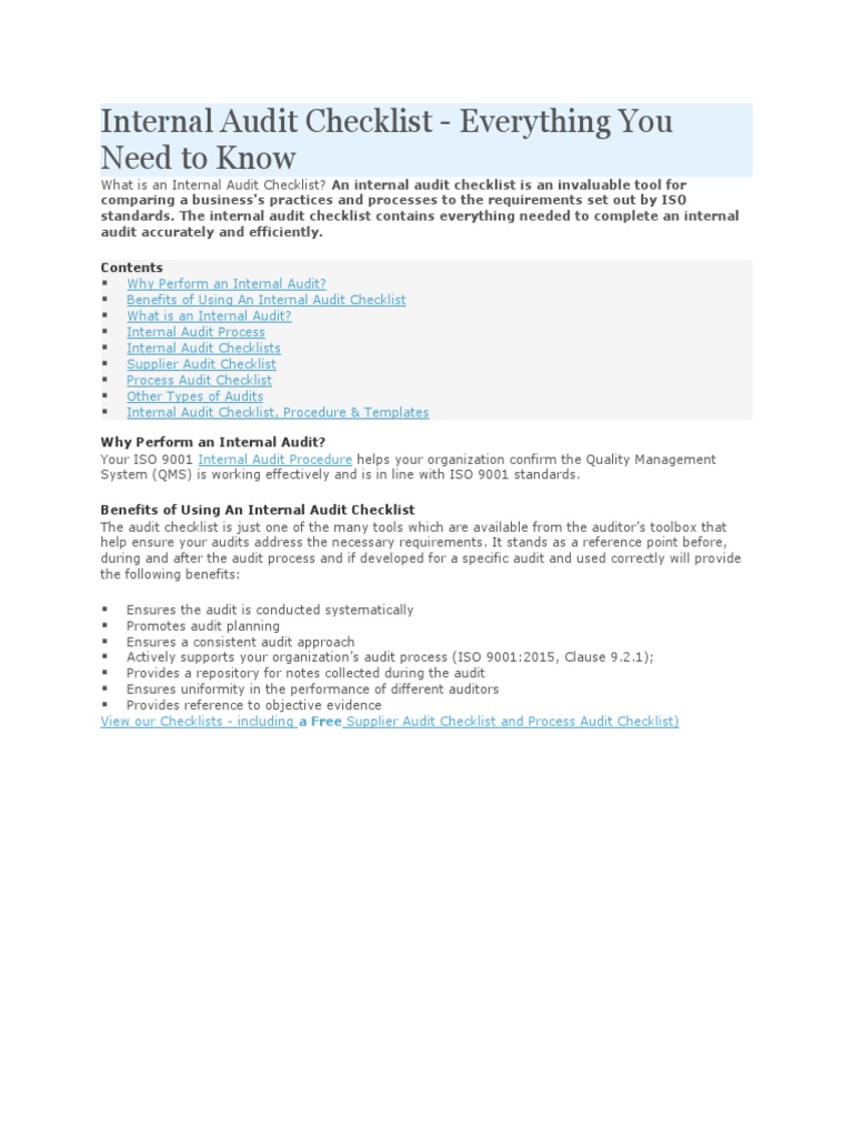 Internal Audit Checklist | PDF | Audit | Internal Audit