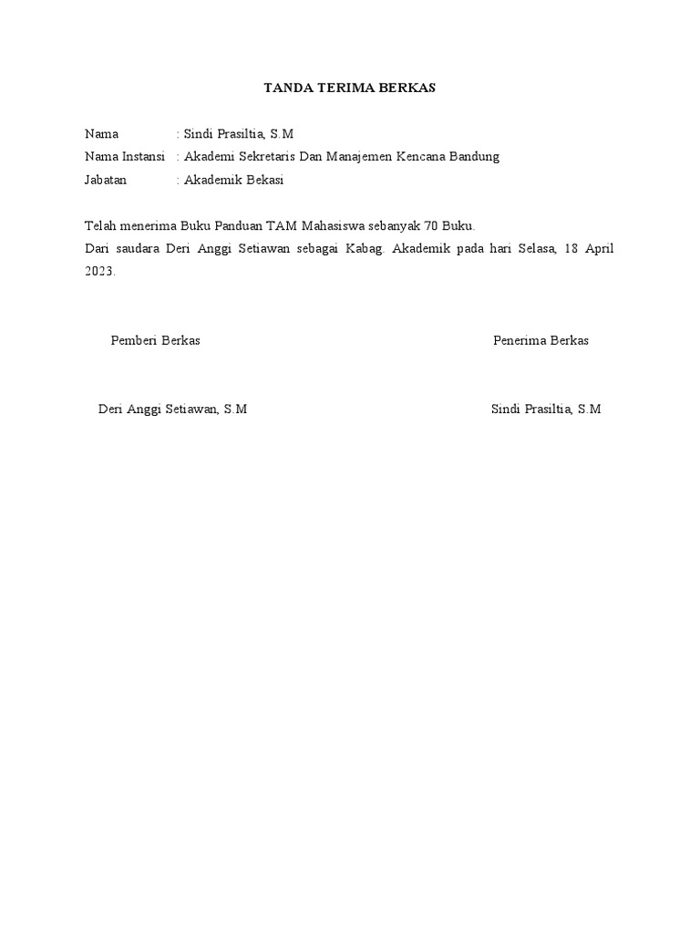 Form Tanda Terima Berkas | PDF