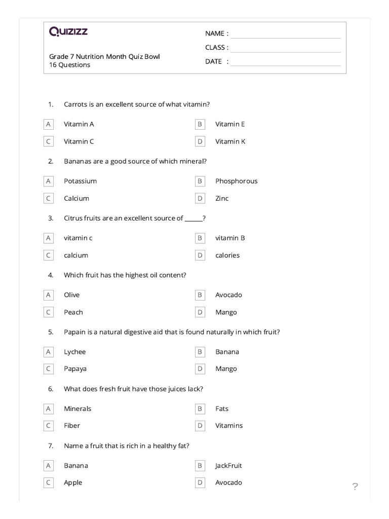 Grade 7 Nutrition Month Quiz Bowl | PDF | Fruit | Orange (Fruit)