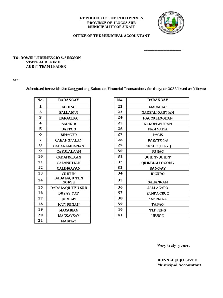 Transmittal Letter Coa | PDF | Financial Services | Business Economics