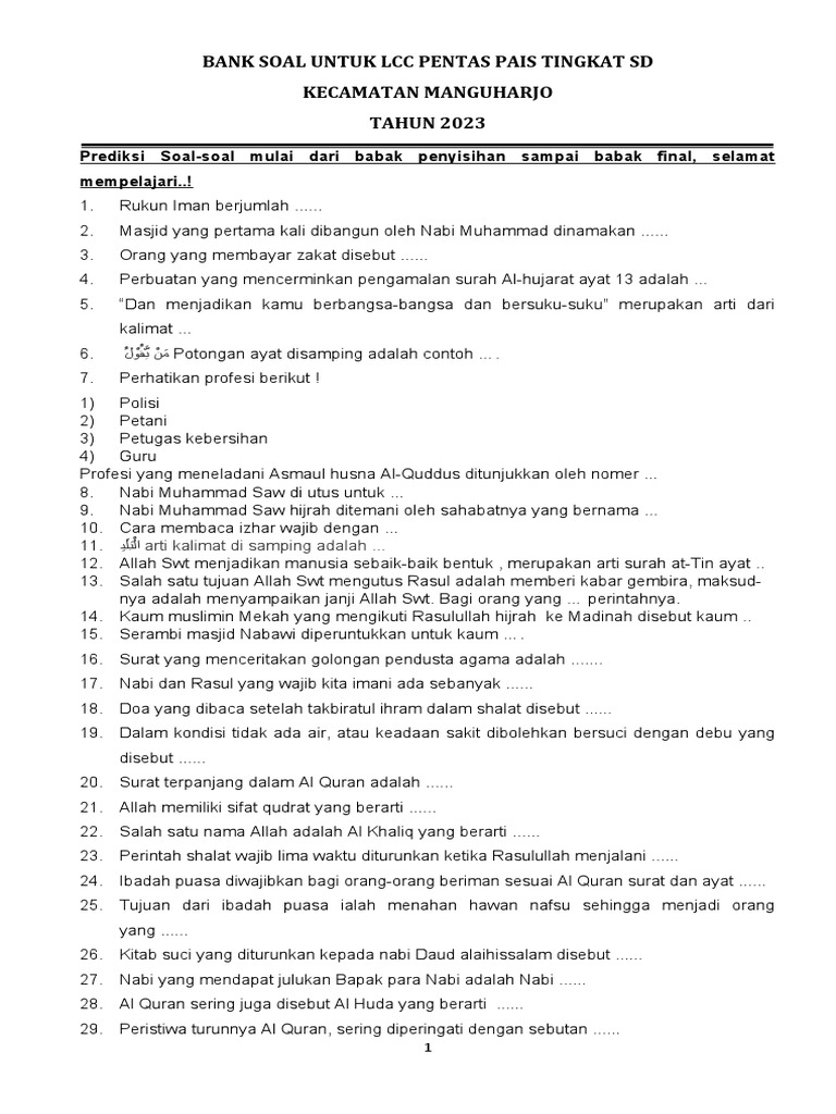 Bank Soal LCC Pai 2023 | PDF