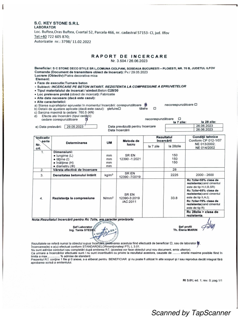 Raport de Incercare Beton | PDF