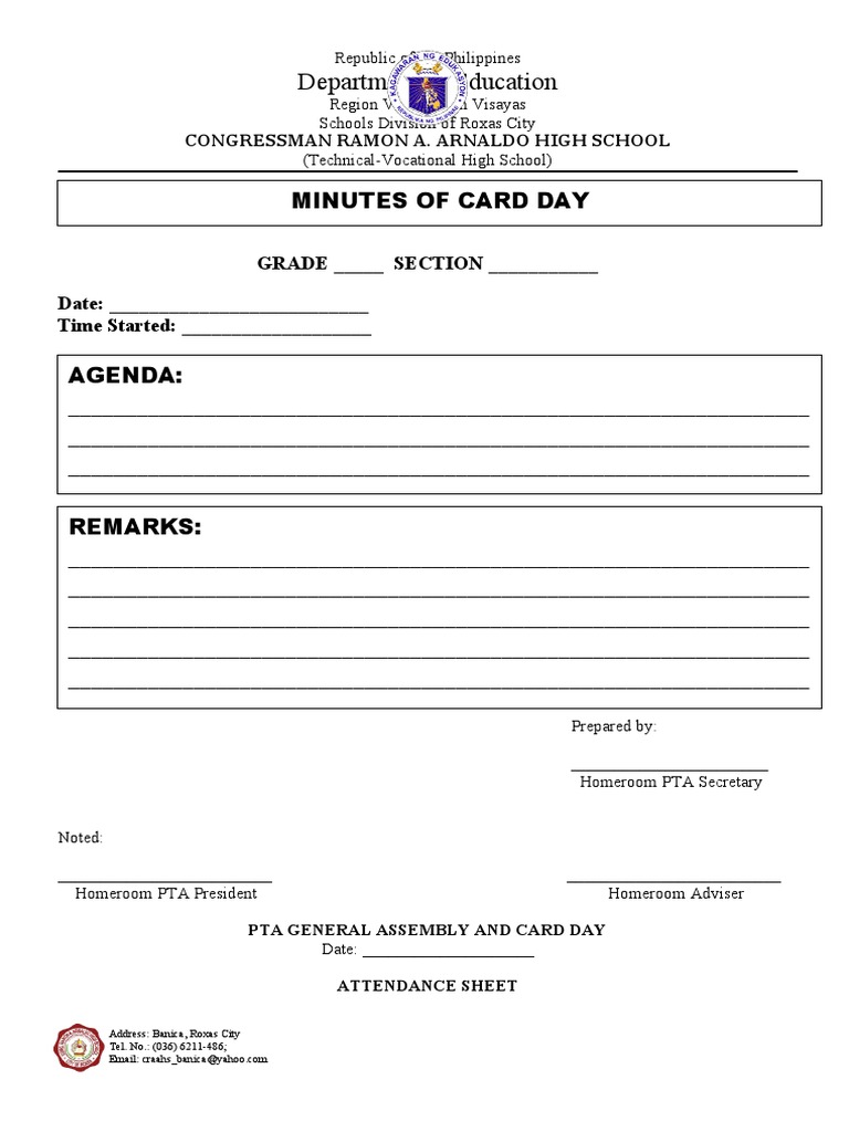 Pta Card Day Minutes and Attendance | Download Free PDF | Philippines
