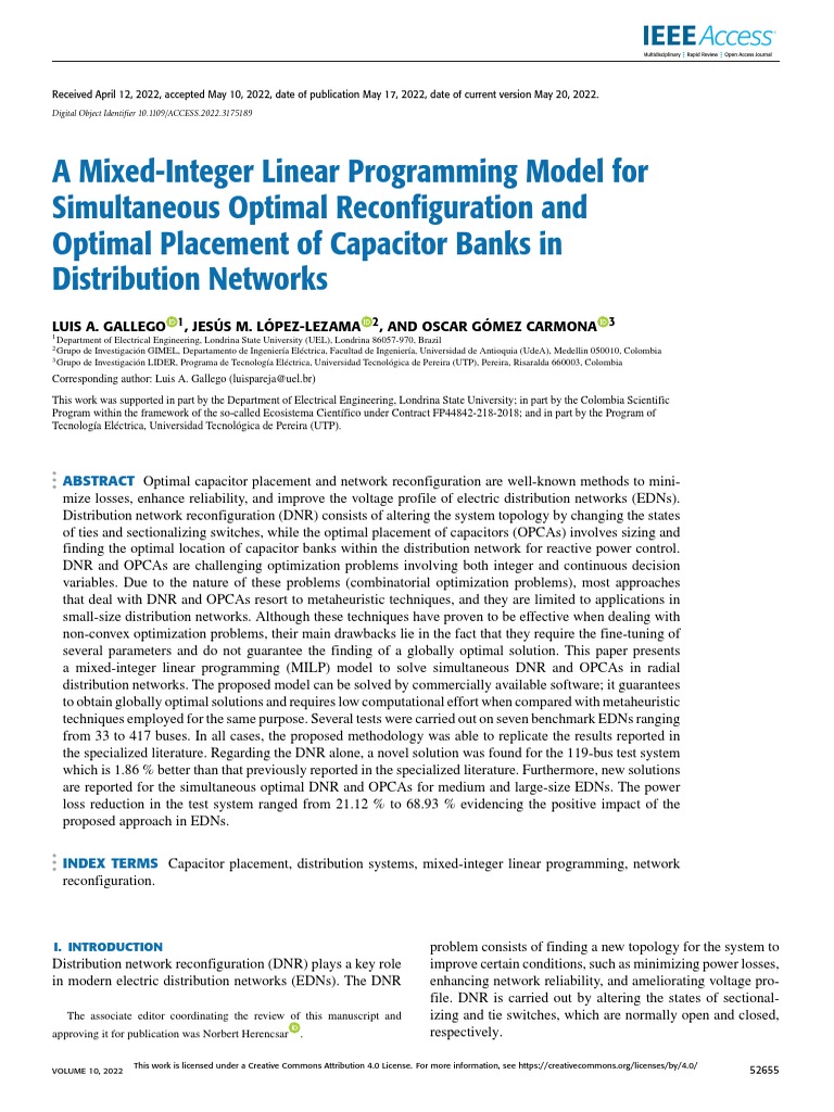 A Mixed Integer Linear Programming Model For Simultaneous Optimal Reconfiguration And Optimal