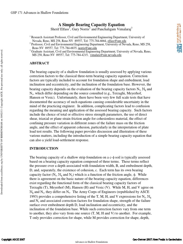 A Simple Bearing Capacity Equation: GSP 171 Advances in Shallow ...