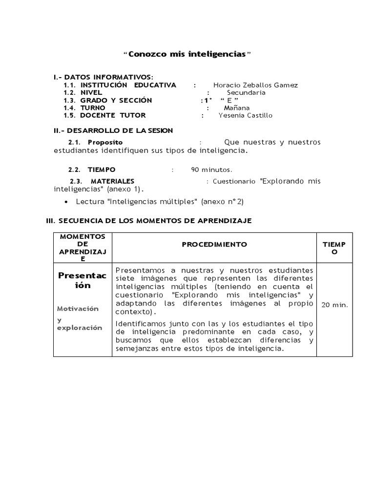 Sesion Inteligencia Multiple | PDF | Inteligencia | Cognición