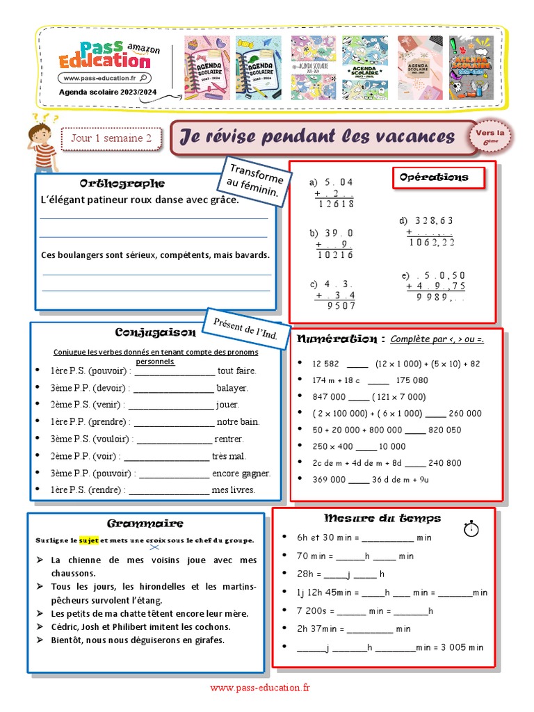 Jour 1 Semaine 2 Cahiers de Vacances Cm2 Vers La 6ème | Download Free ...