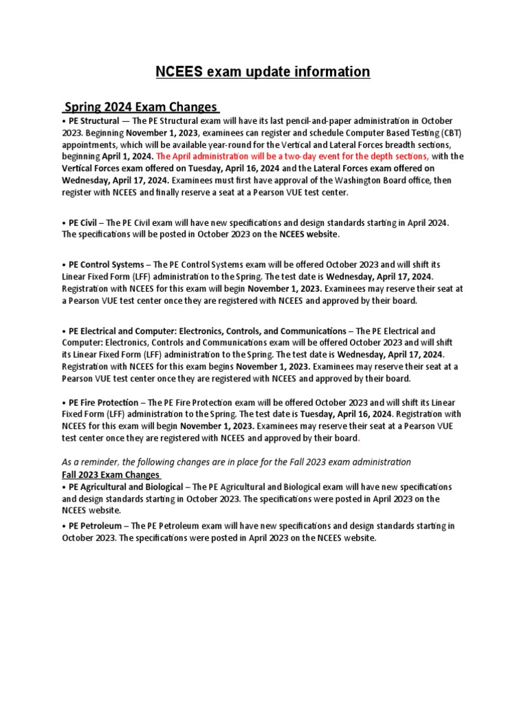 06-01-23 NCEES Exam Update Doc 2.1 | PDF | Tests | Qualifications