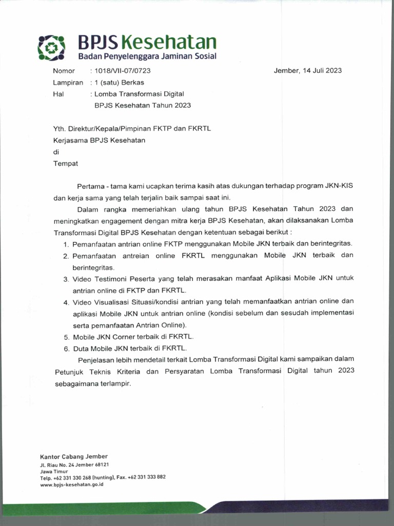 Lomba Transformasi Digital BPJS Kesehatan 2023 Faskes | PDF