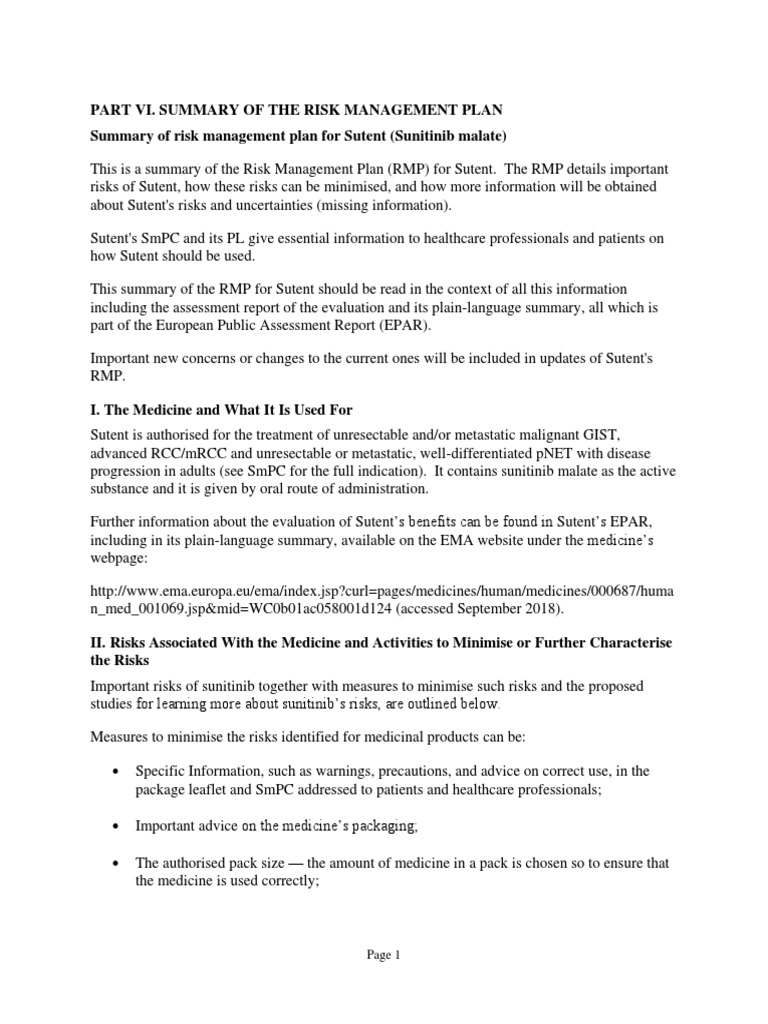 Sutent Epar Risk Management Plan Summary - en | PDF | Heart Failure ...
