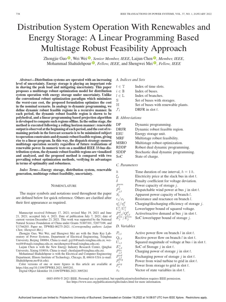 Distribution System Operation With Renewables and Energy Storage A ... Distribution System Operation With Renewables and Energy Storage A ...