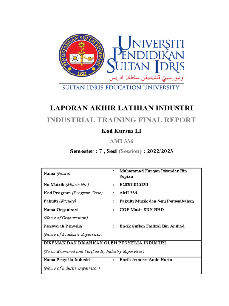 Laporan Akhir Latihan Industri | PDF