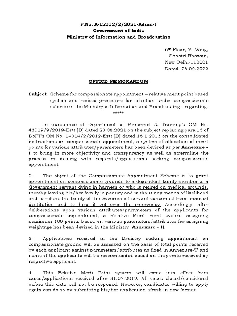 Compassionate Appointment Approved Merit Point System and Forms ...