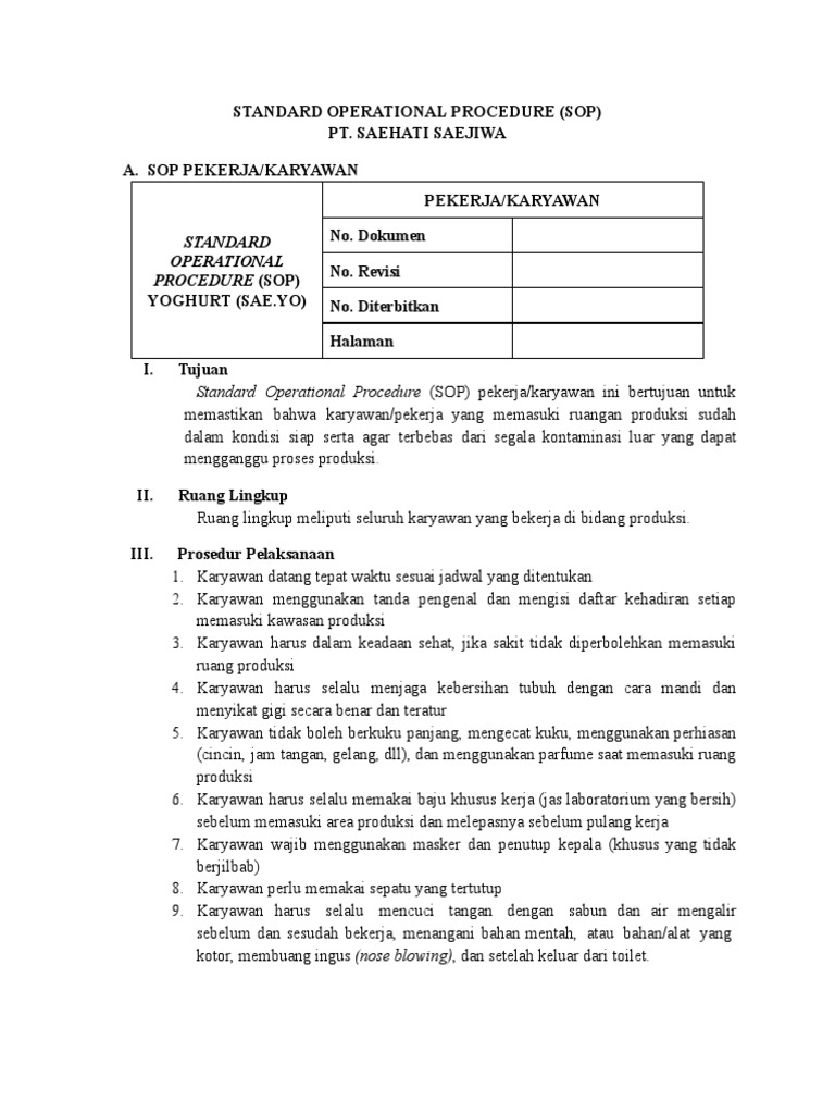 Sop PT Saeyo | PDF