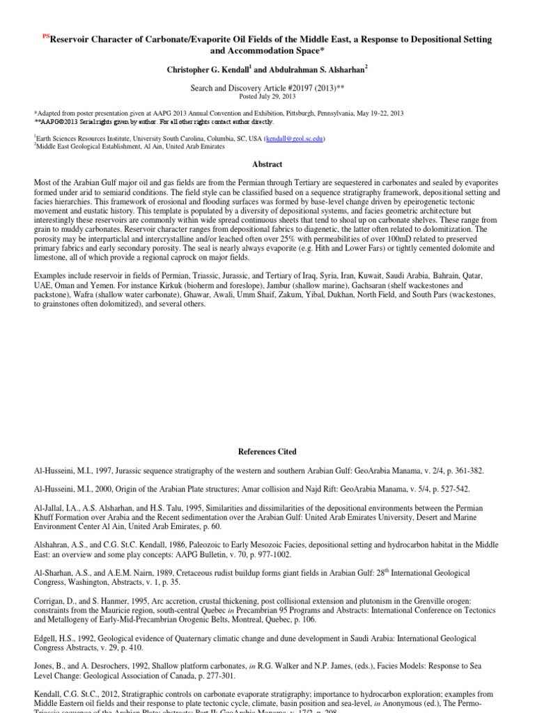 Reservoir Character of CarbonateEvaporite Oil Fields of The Middle East ...