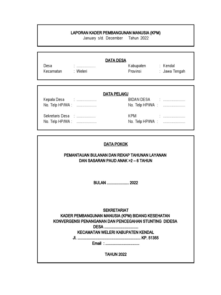 Pemantauan Bulanan & Rekap Tahunan Layanan & Sasaran Paud Anak 2 - 6 Tahun - 2022 | PDF