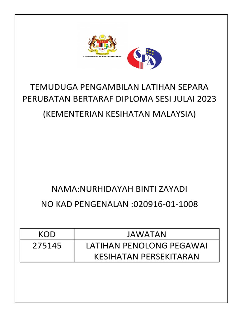 Temuduga Pengambilan Latihan Separa Perubatan Bertaraf Diploma Sesi ...