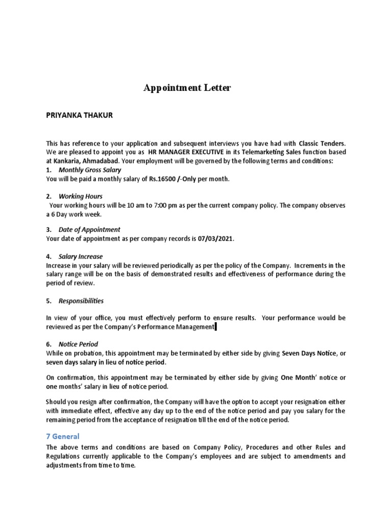 Priyanka Offer Letter Final | PDF